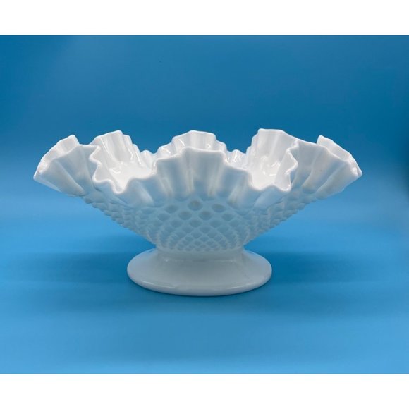 Fenton | Accents | Vintage Fenton White Hobnail Milk Glass Ruffled Bowl ...